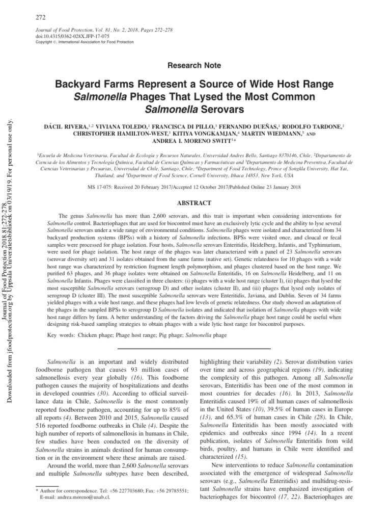 Backyard Farms Represent A Source of Wide Host Range Salmonella Phages ...