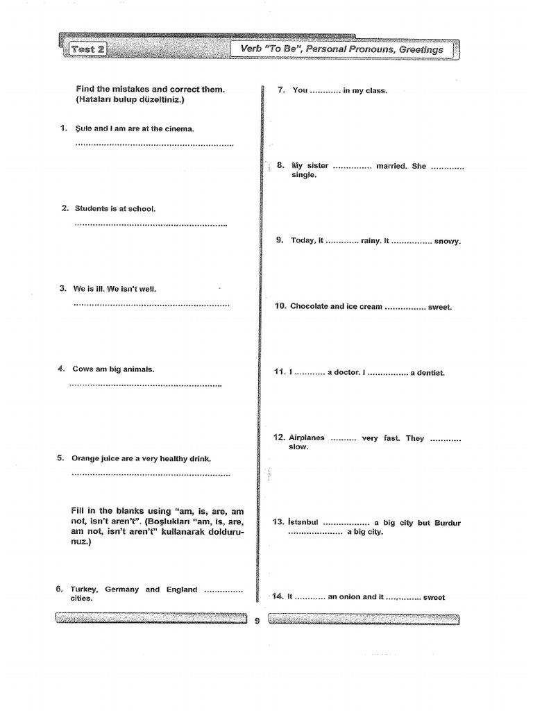 Am Is Are Test - Fill The Blank | PDF