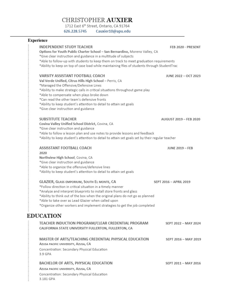 resume cma 050224 | PDF | Physical Education | Human Communication