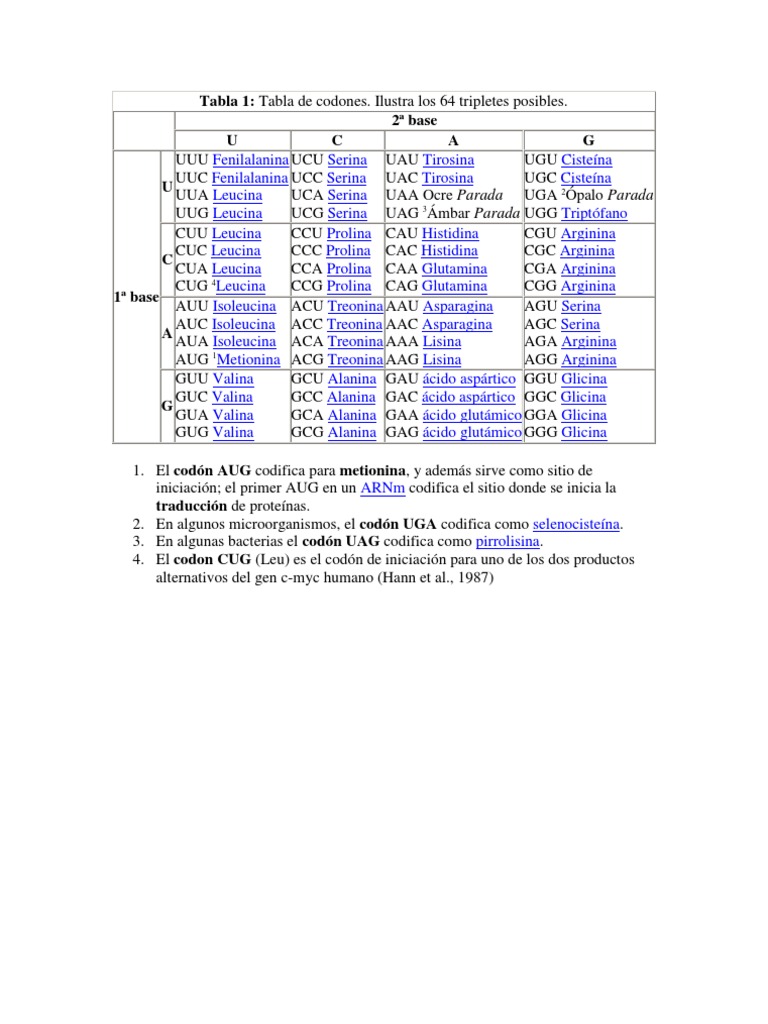 Tabla de Codones | Serina | Codigo genetico