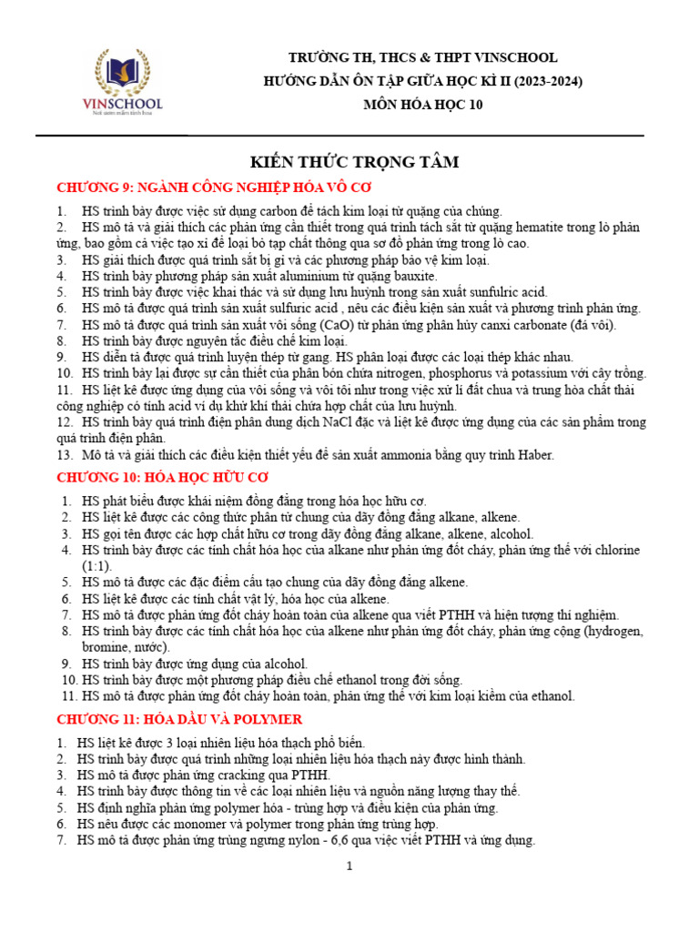 Hướng Dẫn Ôn Tập Giữa Hkii | PDF