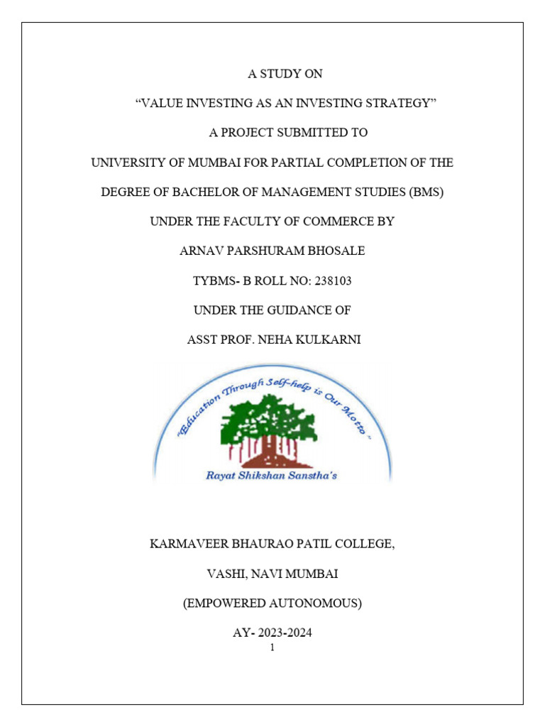 Black Book Project - Value Investing | PDF | Value Investing | Investing