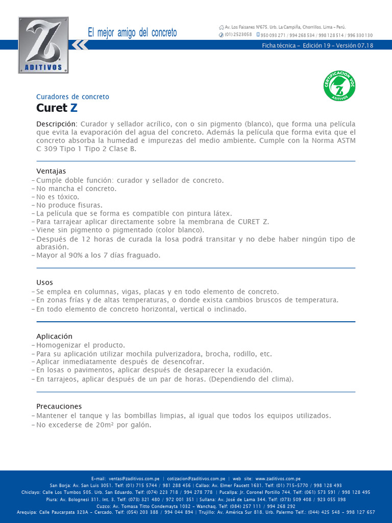 Curador y Sellador de Concreto Curet Z | PDF | Ciencias de la Tierra