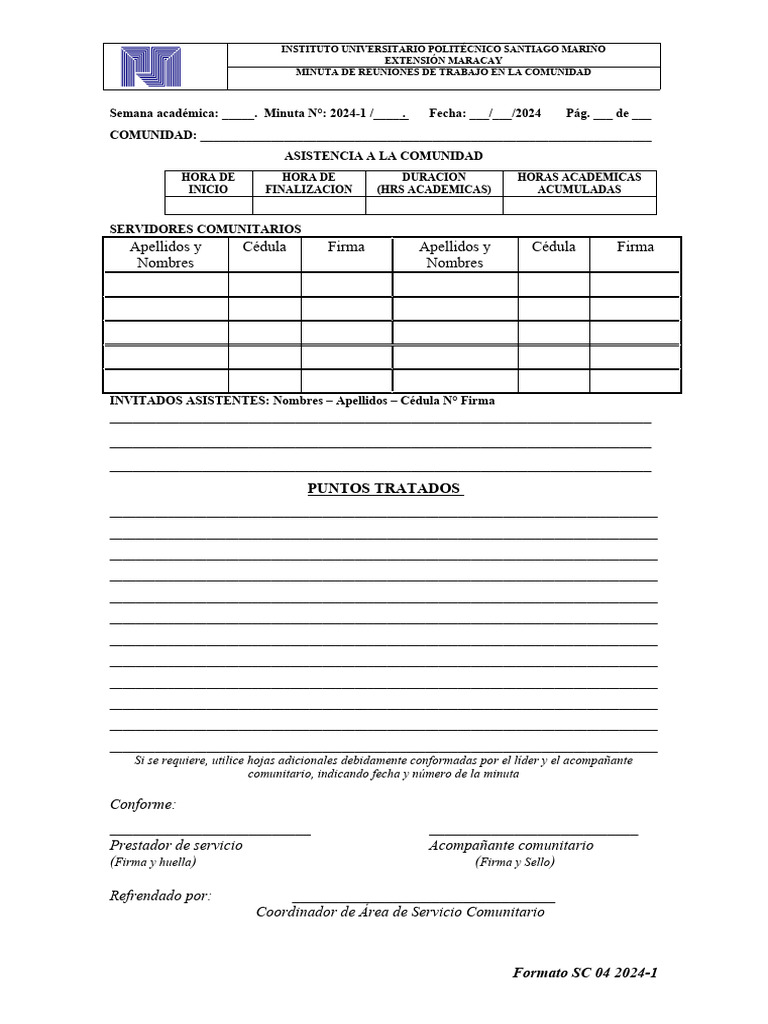 A f05 2024-1 Minuta de de Reunion en Comunidad Sercom 2024-1 | PDF A f05 2024-1 Minuta de de Reunion en Comunidad Sercom 2024-1 | PDF