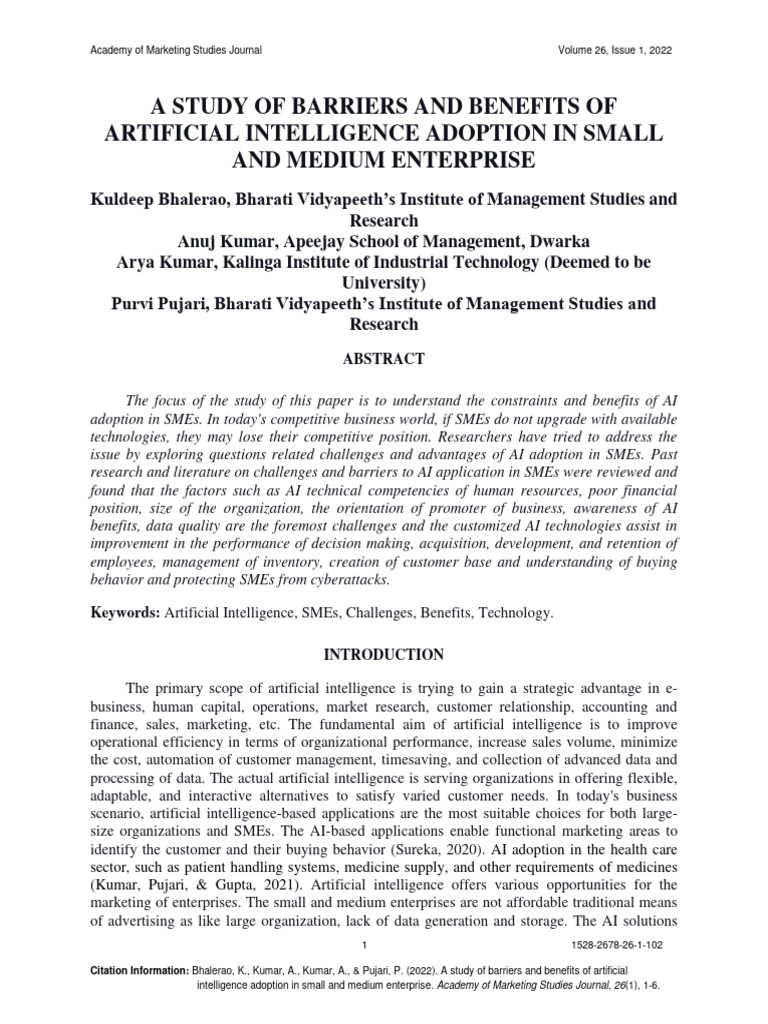 A Study of Barriers and Benefits of Artificial Intelligence 1528 2678 ...