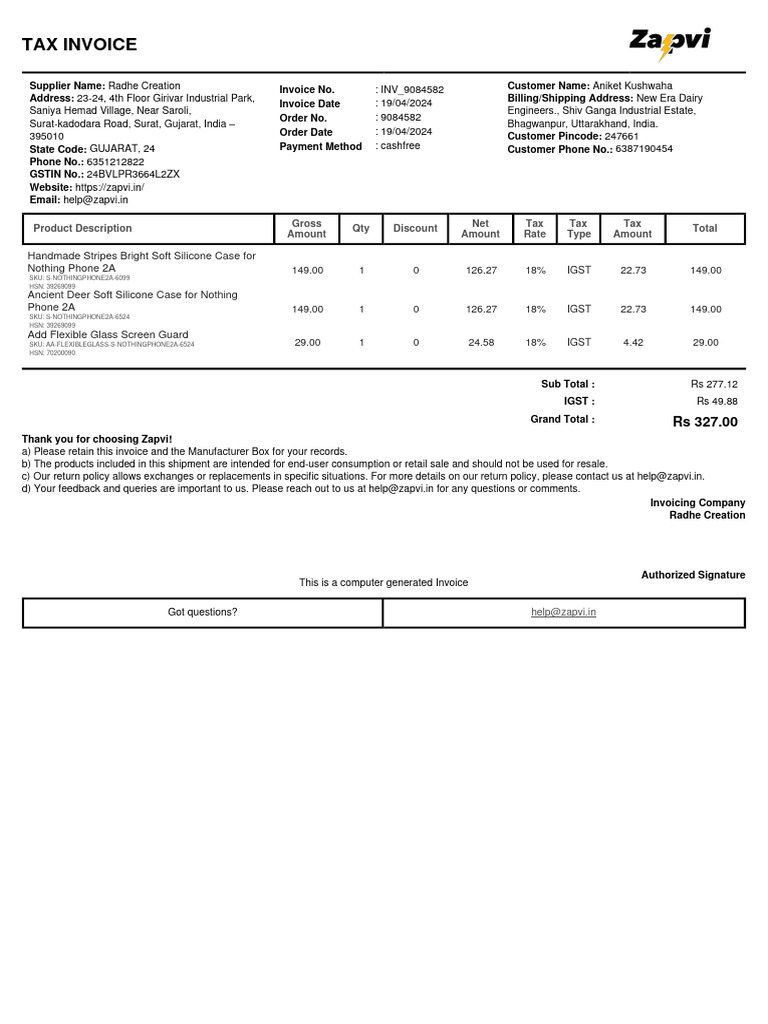 Tax Invoice for Zapvi Order 9084582 | PDF | Invoice | Taxes