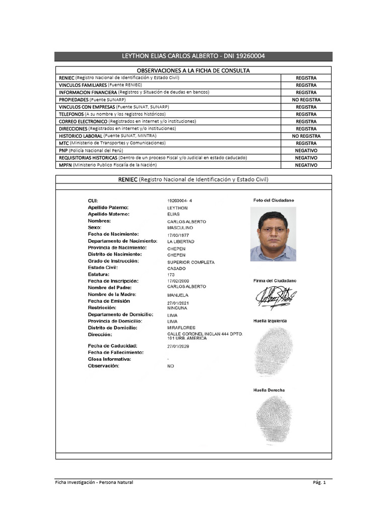 Leython Elias Carlos Alberto - Dni 19260004 Full - 240429 - 163002 | PDF | Lima