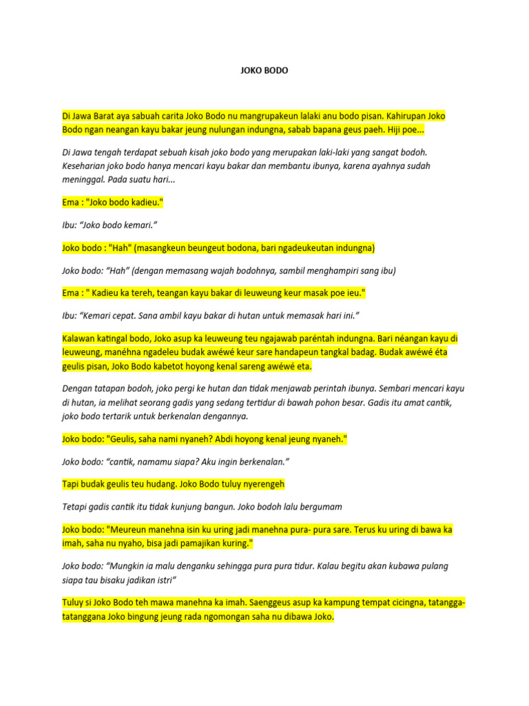Naskah Drama Joko Bodo | PDF