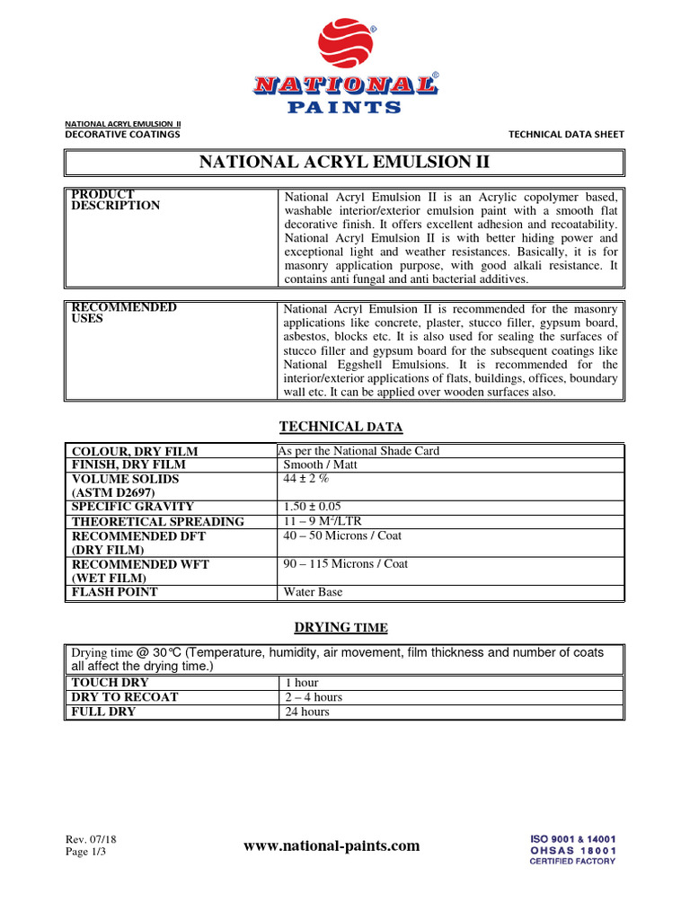 National Acryl Emulsion II | PDF | Paint | Building Engineering