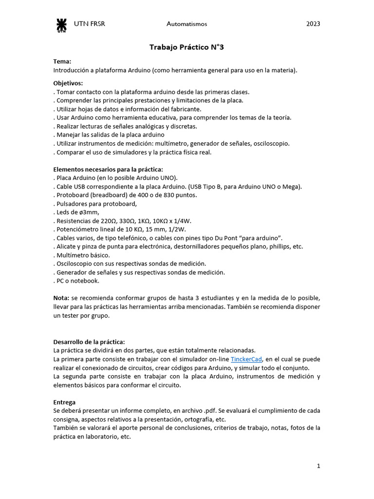 Automatismos TP3 23 | PDF | Arduino | Red eléctrica