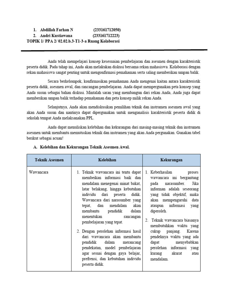 Ruang Kolaborasi - Asesemen - Topik 1 | PDF