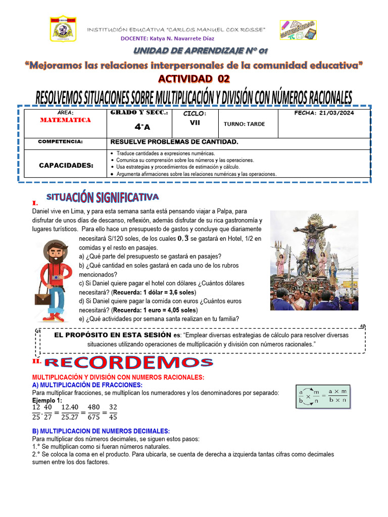 Actividad Nº2 - Semana 1 - Multiplicaciòn y Divisiòn | PDF | División ...