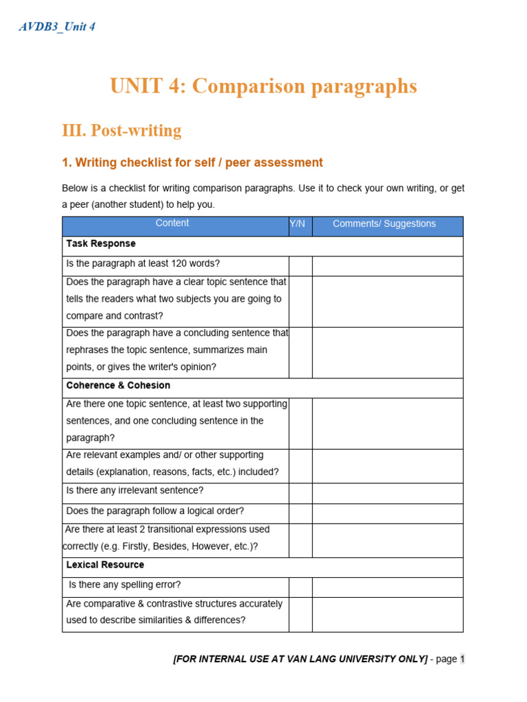 U4. Writing - Comparison Paragraph - AL | PDF | Paragraph | Sentence (Linguistics)