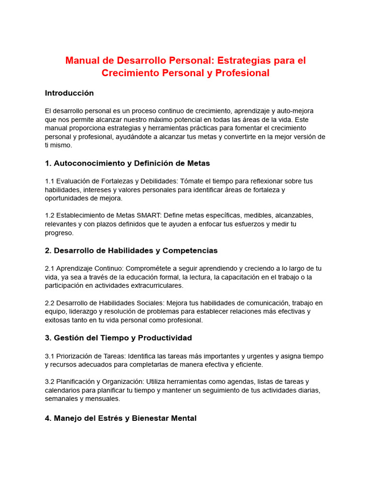 Manual de Desarrollo Personal_ Estrategias para el Crecimiento Personal y Profesional | PDF ...