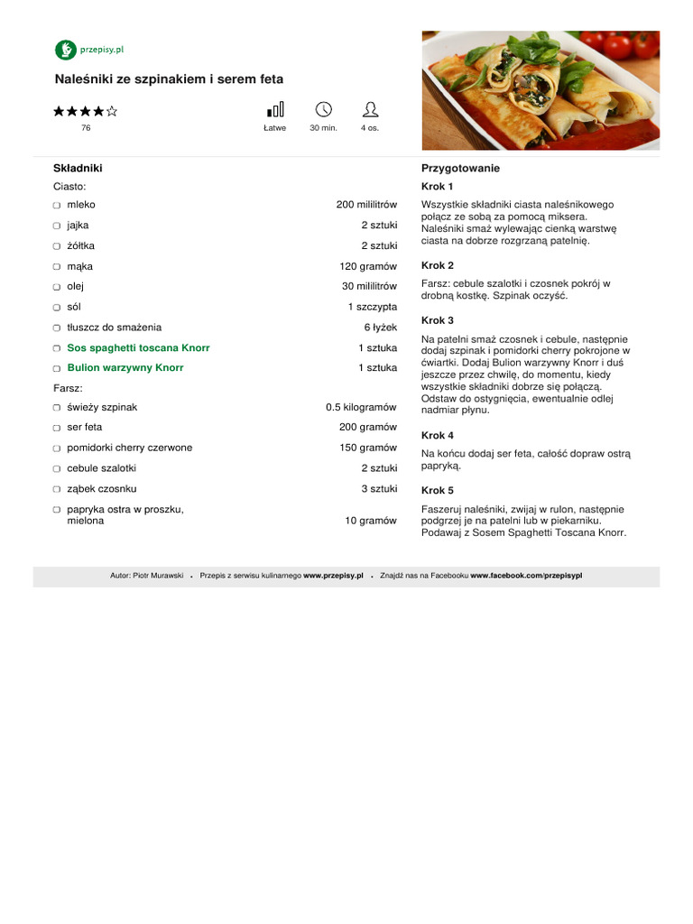 Nalesniki Z Szpinakiem I Serem Feta 1 | PDF