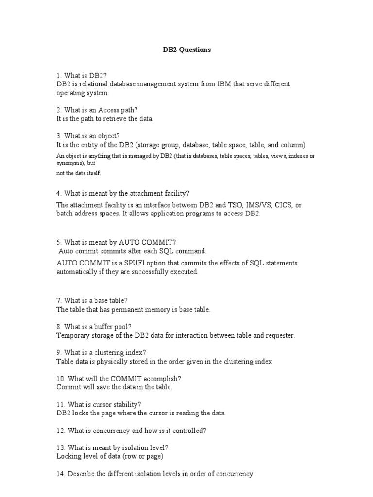 DB2 Questions | PDF | Database Index | Ibm Db2