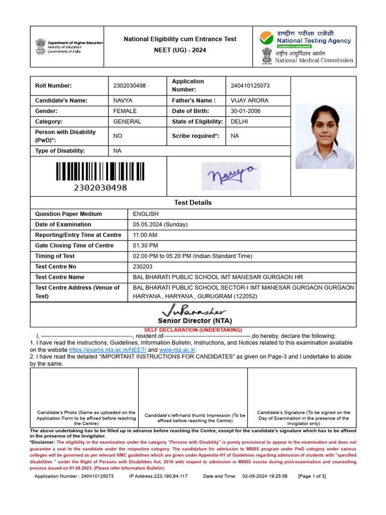 Neet - Ntaonline.in Frontend Web Admitcard Index | PDF | Identity Document