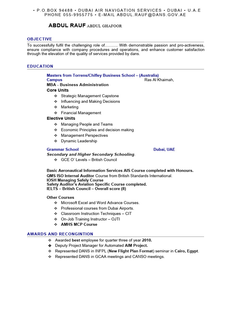 6339abdul Rauf CV | Download Free PDF | Audit | Air Traffic Control