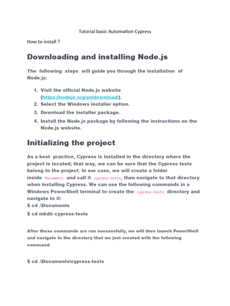 Tutorial Basic Automation Cypress | PDF
