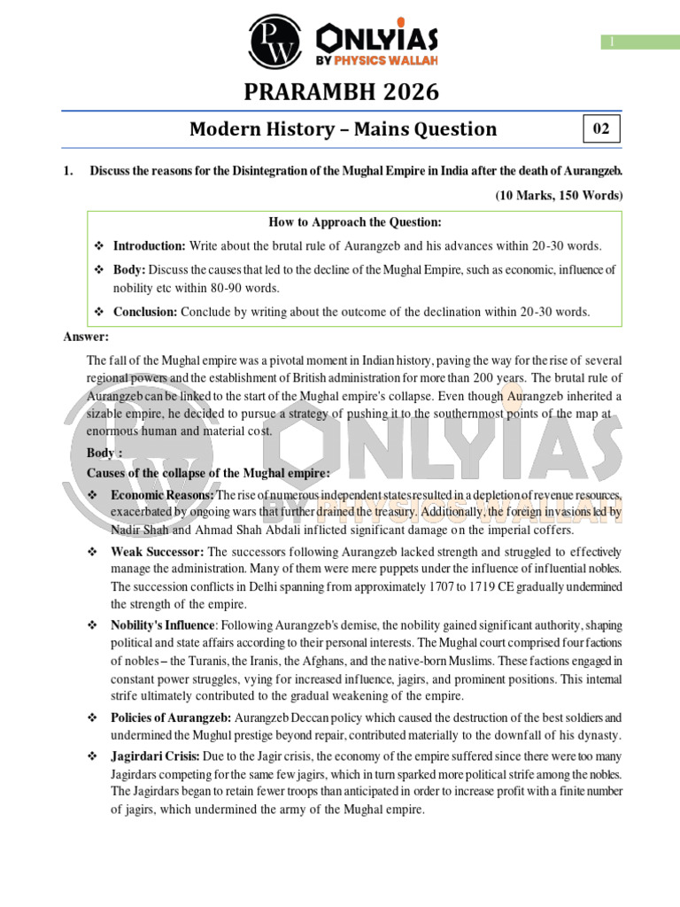 Modern History 02 - Mains Question | PDF | Mughal Empire | Asia