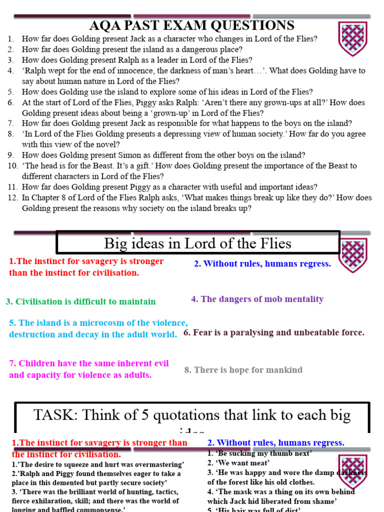 AQA Exam Questions: Lord of the Flies | PDF