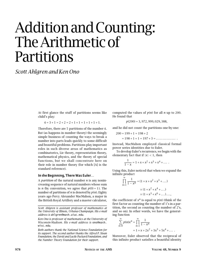 Ahlgren - Partitions | PDF | Numbers | Mathematical Objects