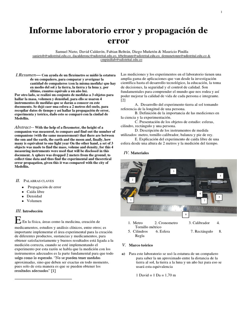 Informe Laboratorio Error y Propagacion de Error | PDF | Experimentar | Laboratorios