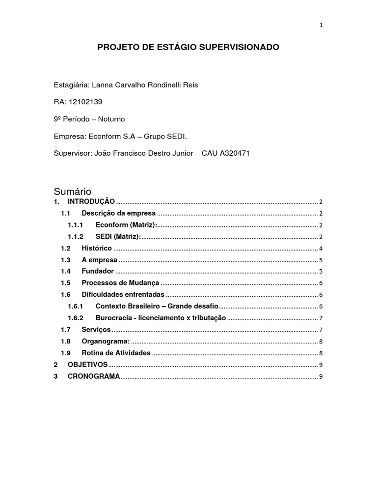 Projeto De Estágio Supervisionado Pdf Brasil Governança