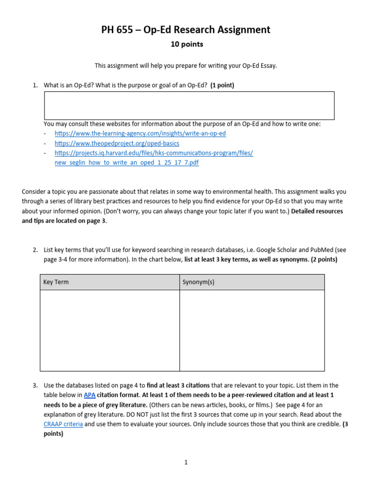 Op-Ed Research Assignment | PDF | Citation | Peer Review
