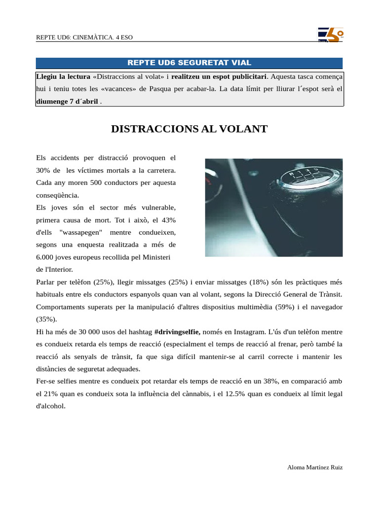REPTE UD6. Seguretat Vial | PDF
