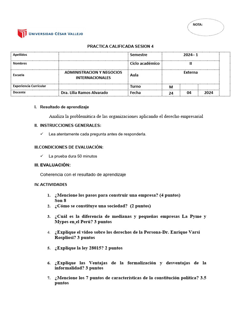 PRÁCTICA CALIFICADA SESION 4 - resuelto | PDF