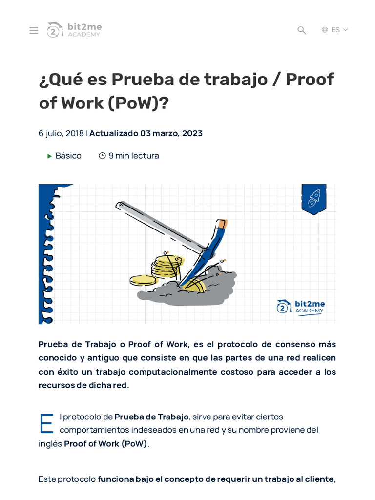 Qué Es Prueba de Trabajo - Proof of Work (PoW) - Bit2me | PDF | Bitcoin ...