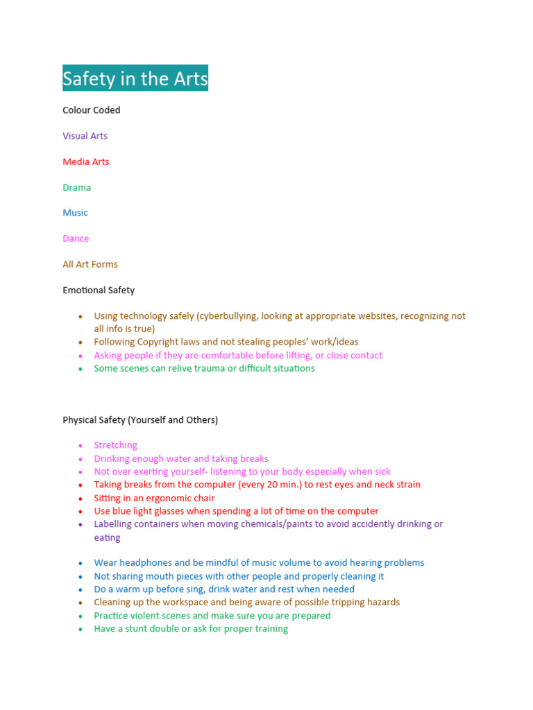 Safety Guidelines for Arts Practices | PDF