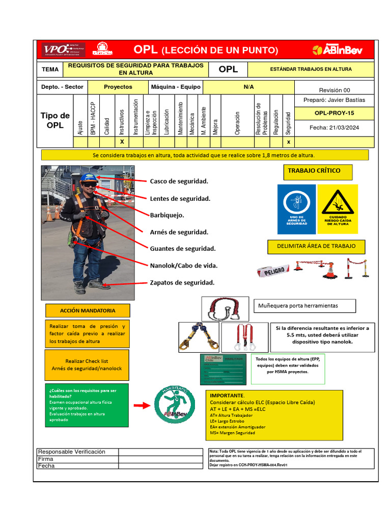 Opl-Proy-15 Estandar Trabajos en Altura | PDF