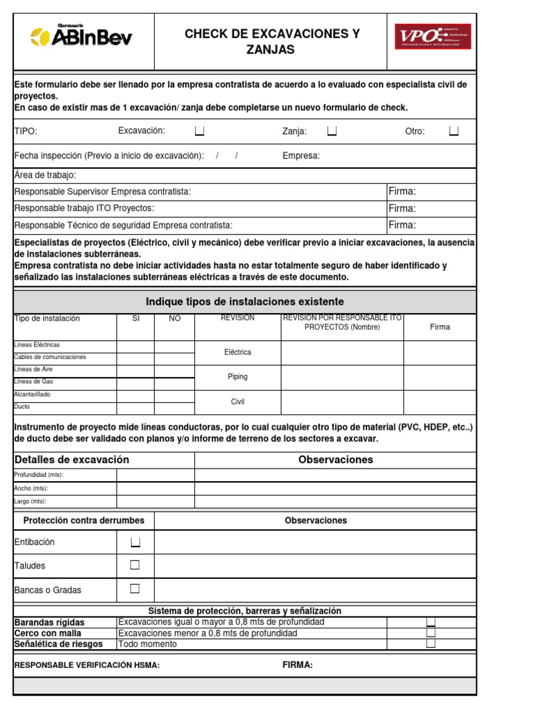Check de Excavaciones y Zanjas | PDF