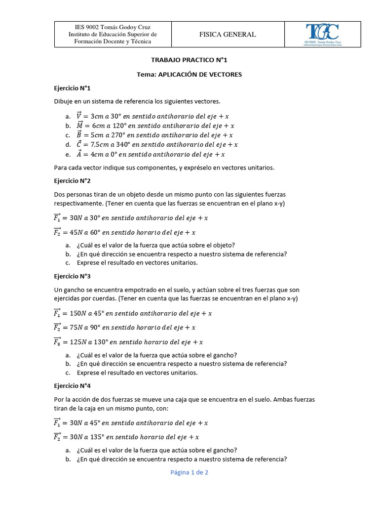 TP 1 Vectores 2023 | PDF | Vector Euclidiano | Fenomeno fisico