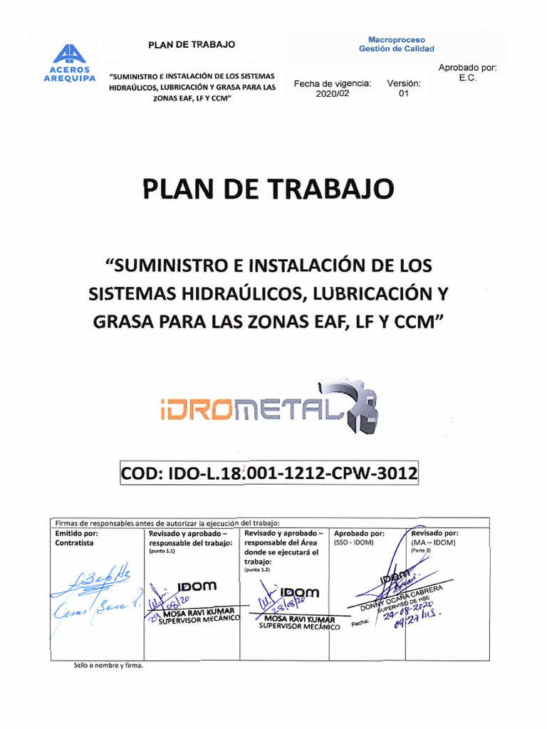 Plan de Trabajo IDO-L. 18.001-1212-CPW-3012 Rev. 001 | PDF ...