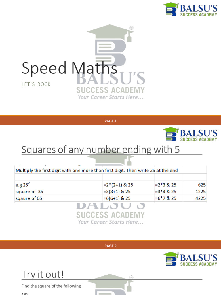 Speed Maths Techniques and Exercises | PDF | Multiplication | Numbers