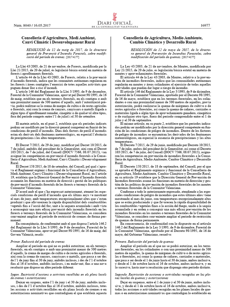 DOCV. Quema de Restos Agricolas | PDF | Ciencias de la Tierra | Naturaleza