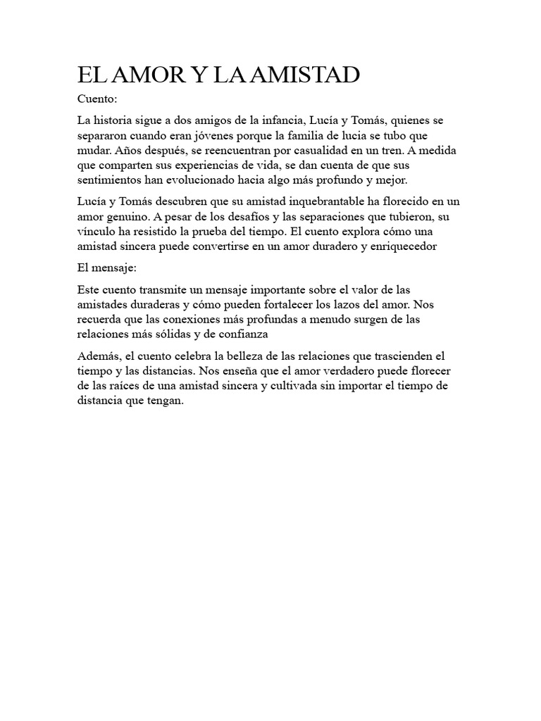 Cuento Del Amor Y La Amistad Pdf