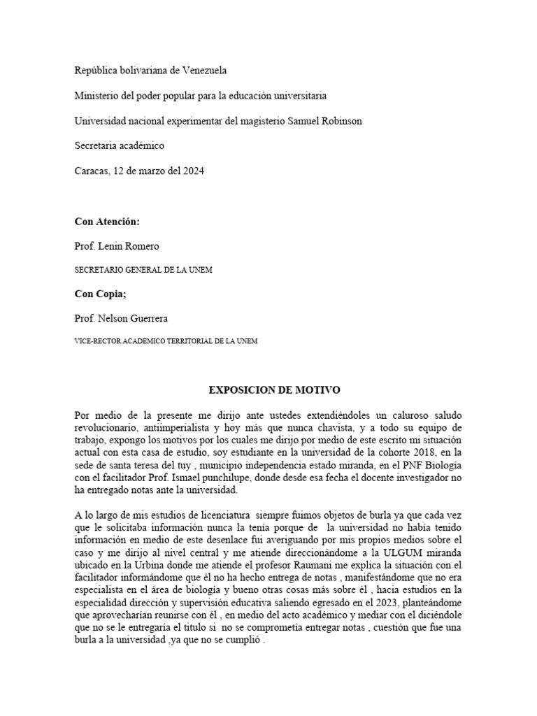 Exposicion de Motivo Leonel Rivero | PDF