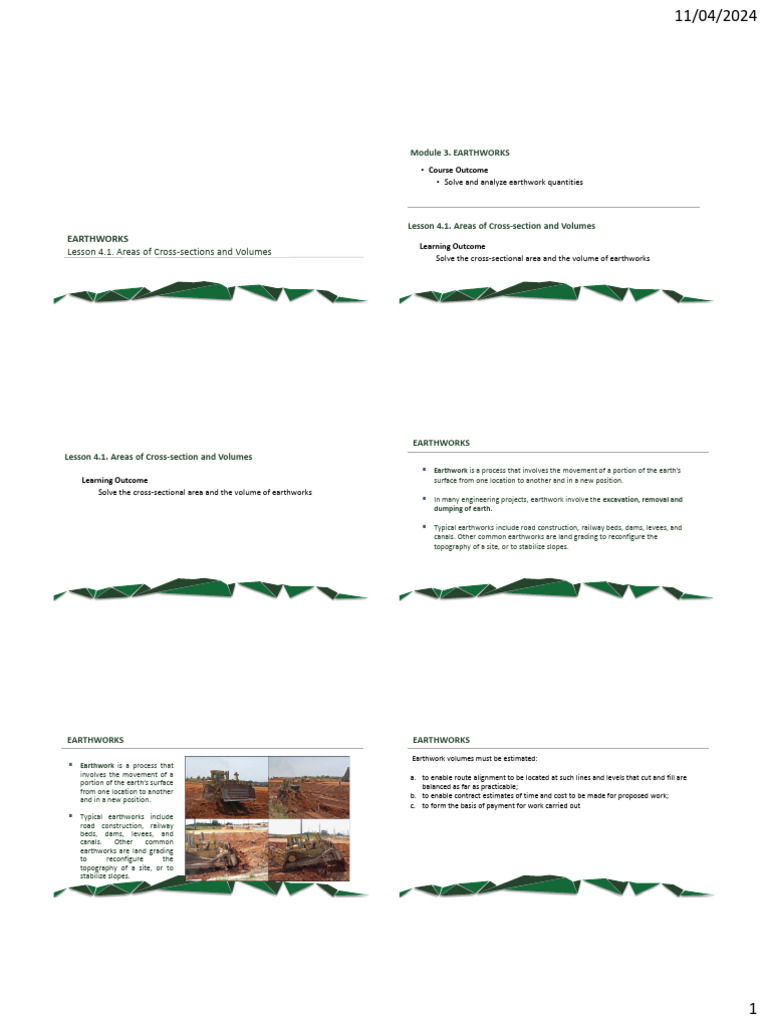 Lesson 4.1 Volume by End Area and Prismoidal Formula | PDF | Area ...