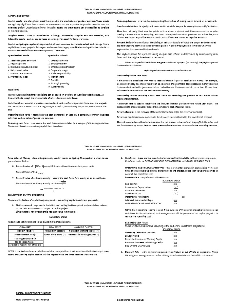 Section 3A - Group 1 - Capital Budgeting Handout | PDF | Present Value ...