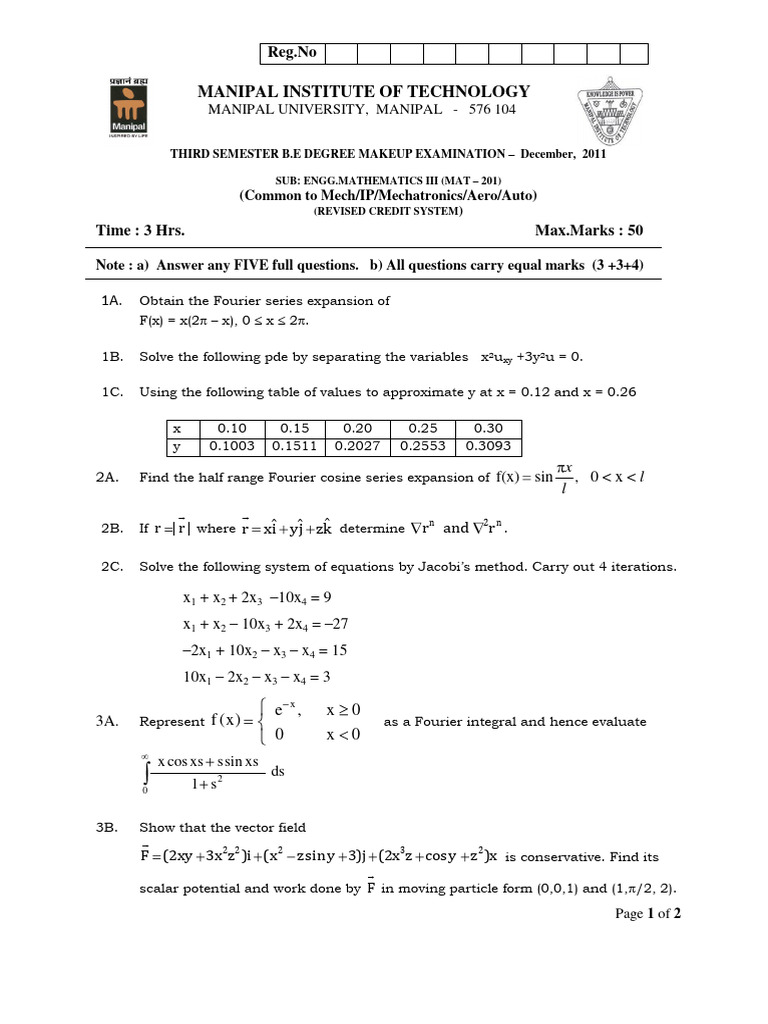 Engineering Mathematics III (MAT - 201) RCS (Makeup) | PDF | Applied Mathematics | Calculus