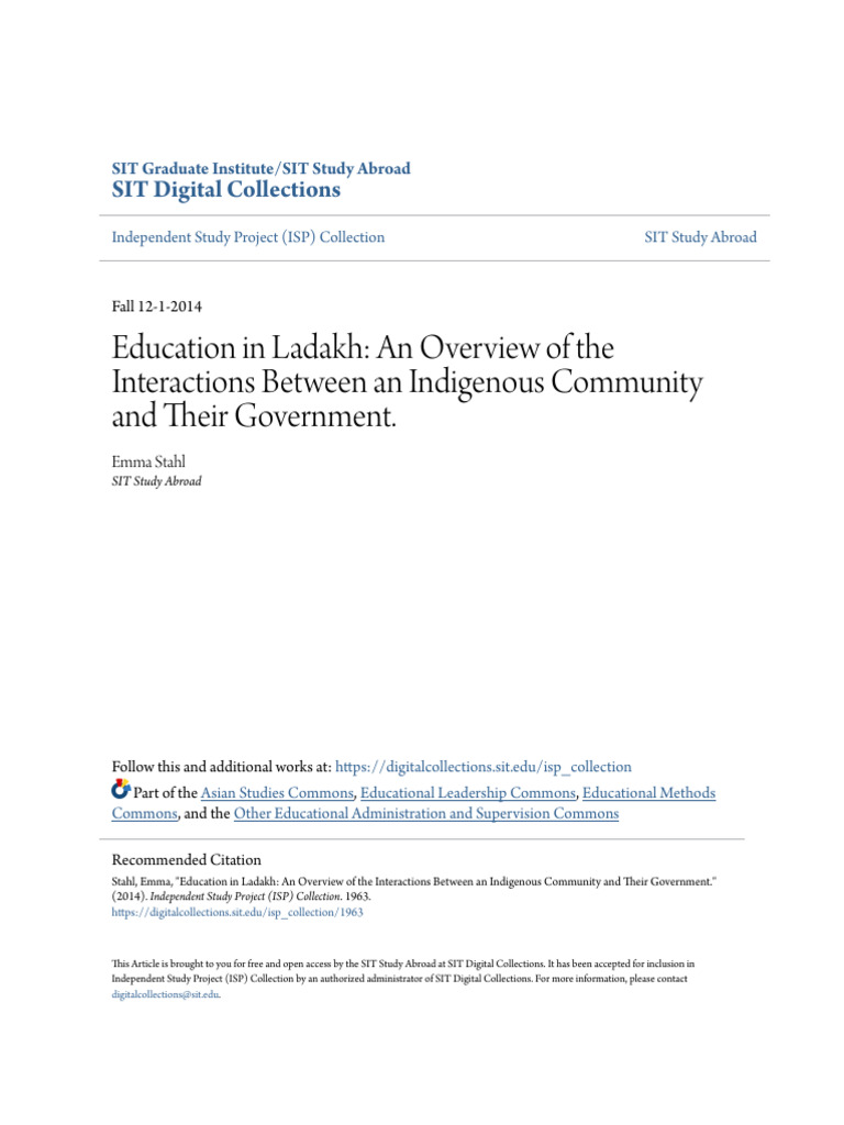 Education in Ladakh: An Overview of The Interactions Between An Indigenous Community and Their ...