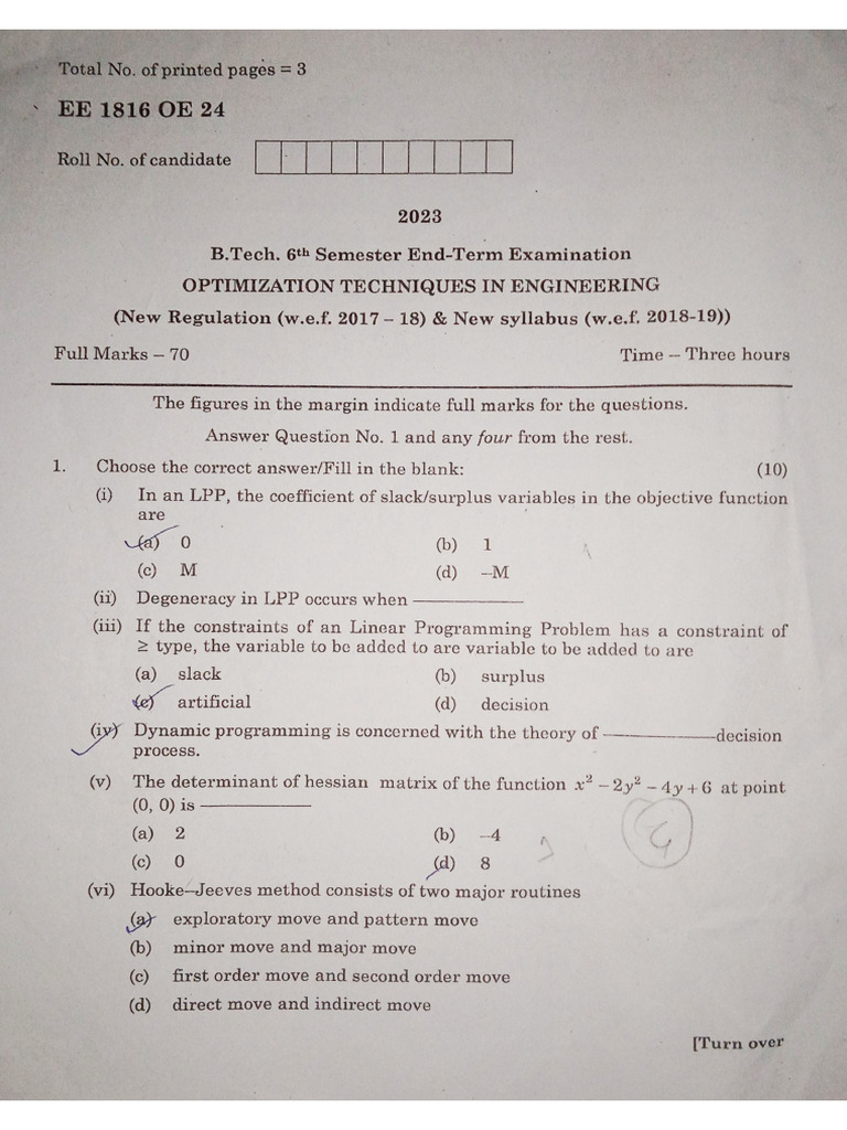 Optimization 6 TH Sem 2023 | PDF