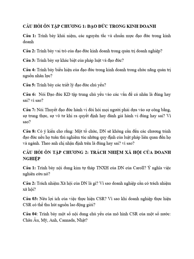 Cau Hoi On Tap-Sv | PDF