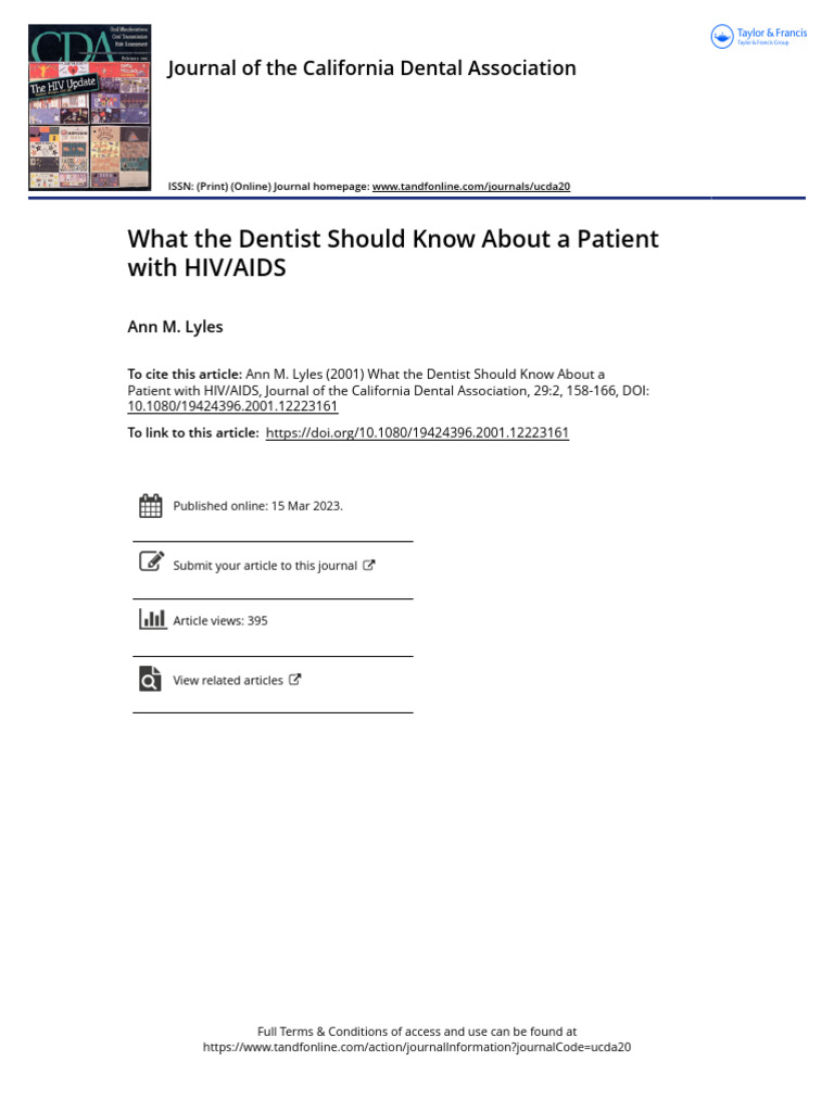 What the Dentist Should Know About a Patient With HIV AIDS (1) | PDF | Hiv/Aids | Dentistry