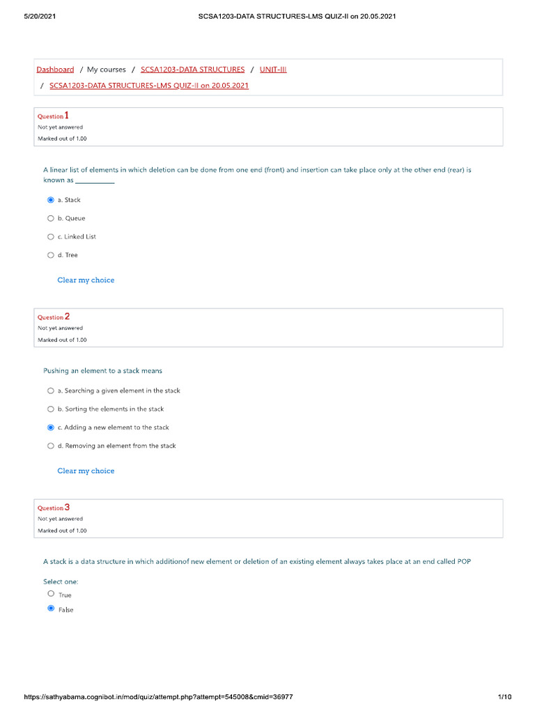 Data Structures Quiz2 | PDF