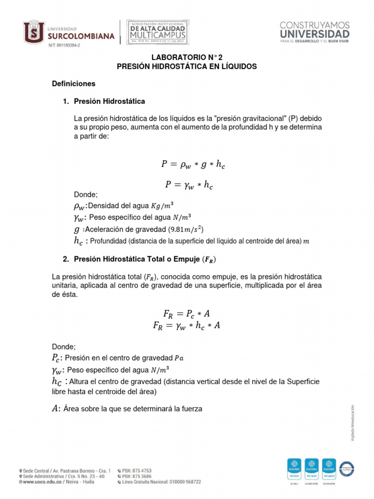 Guia Lab 2 Hidrostatica | PDF | Esfuerzo de torsión | Mecánica
